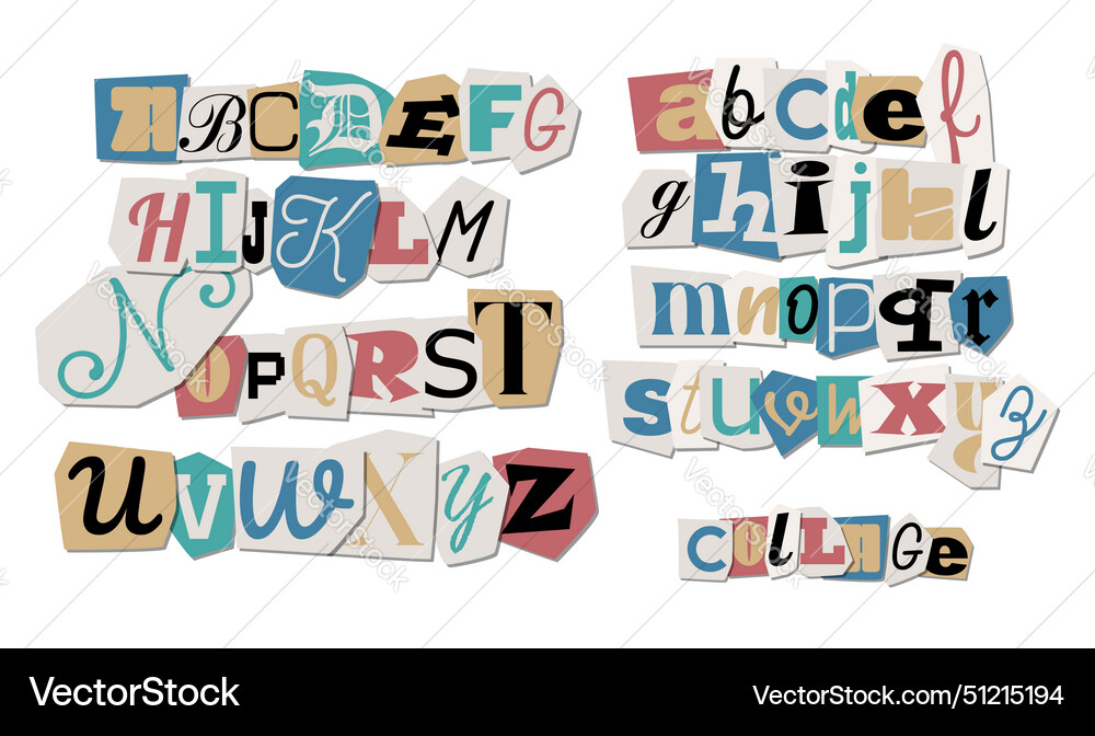 Journal cut letters set retro colorful alphabet Vector Image