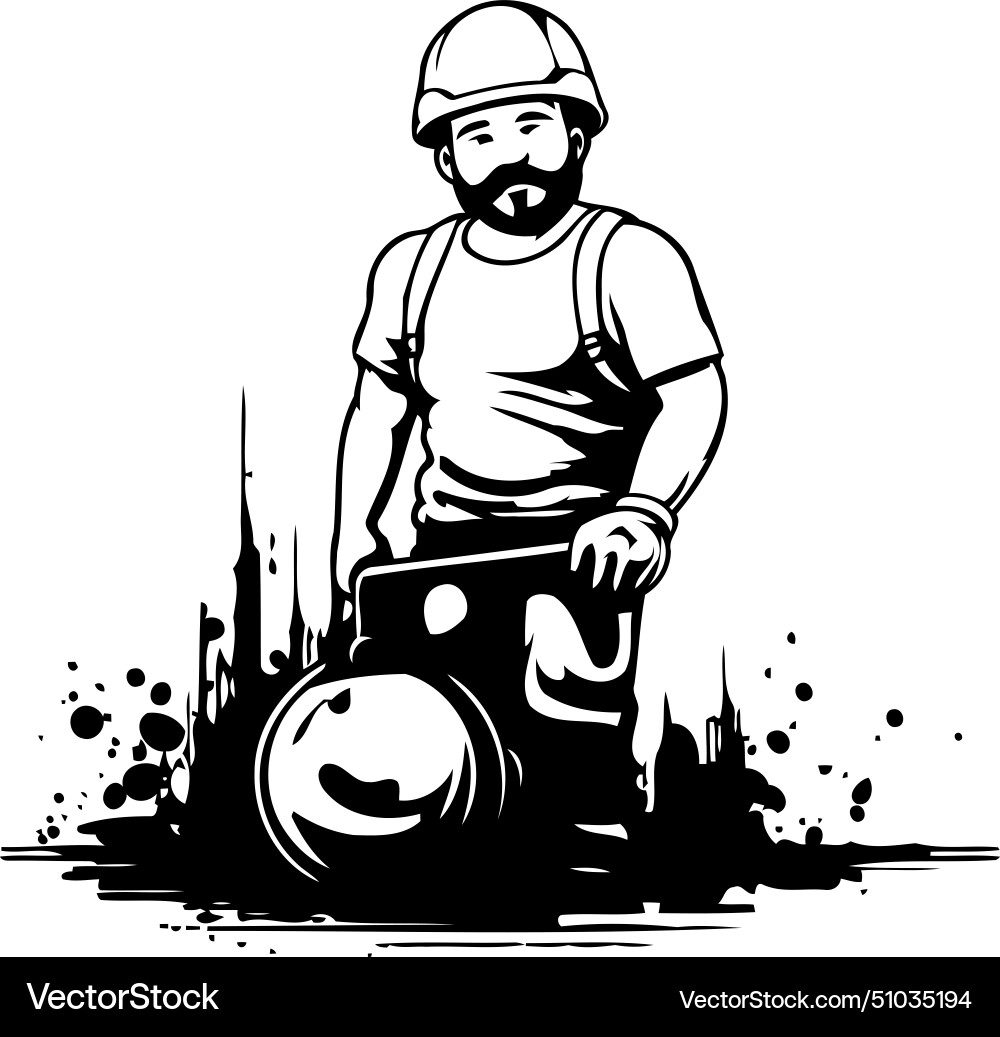 Worker with helmet and pot in retro style Vector Image