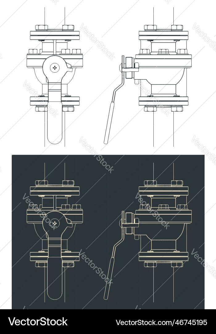 Ball valve blueprint Royalty Free Vector Image