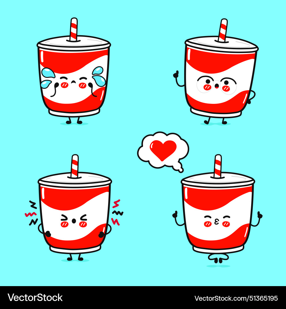Funny cute happy cold drink characters bundle set Vector Image