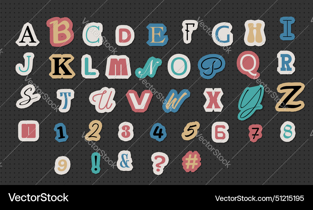 Newspaper letters numbers and punctuation marks Vector Image