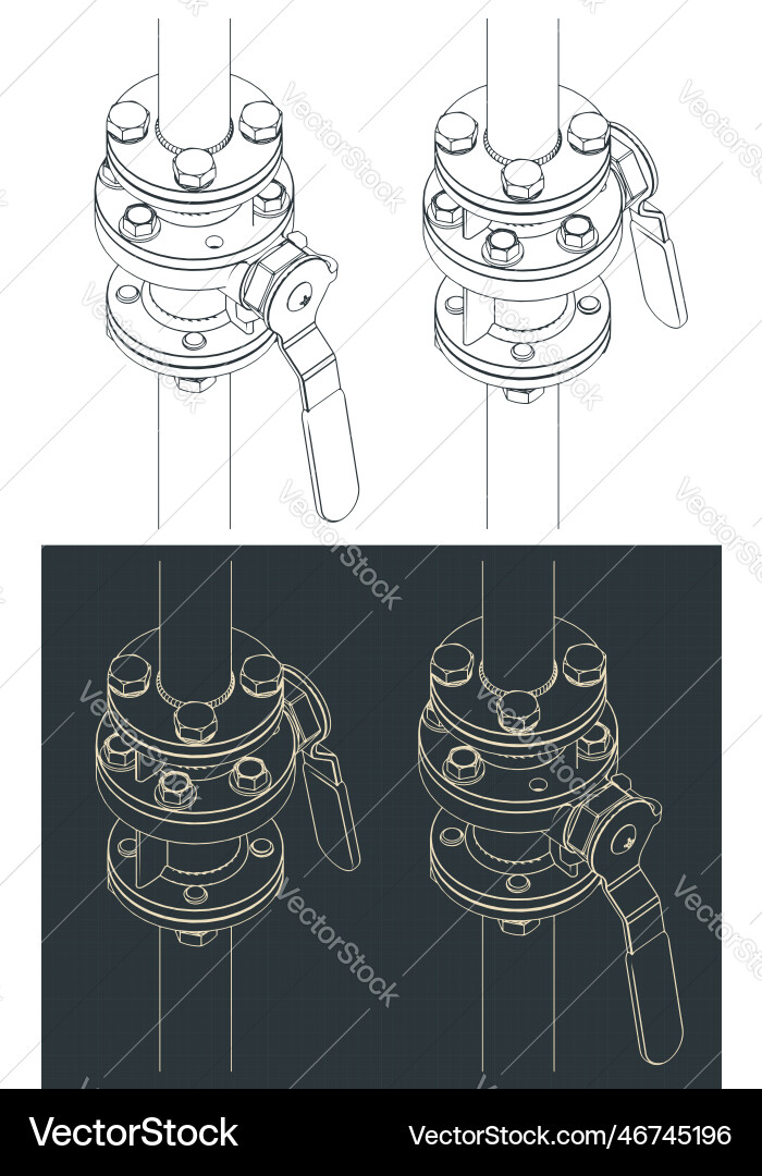 Ball valve isometric blueprint Royalty Free Vector Image