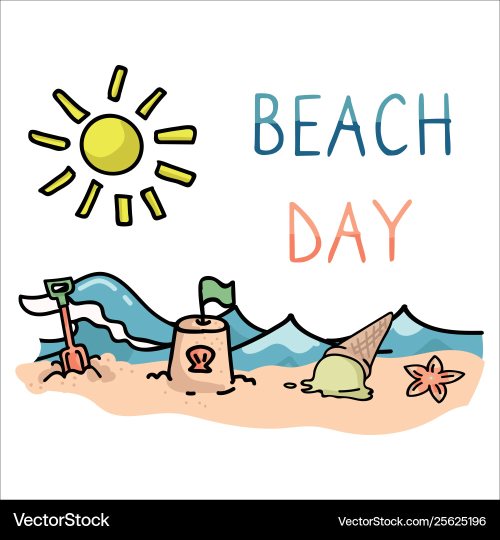 Cute sunny beach day cartoon Royalty Free Vector Image