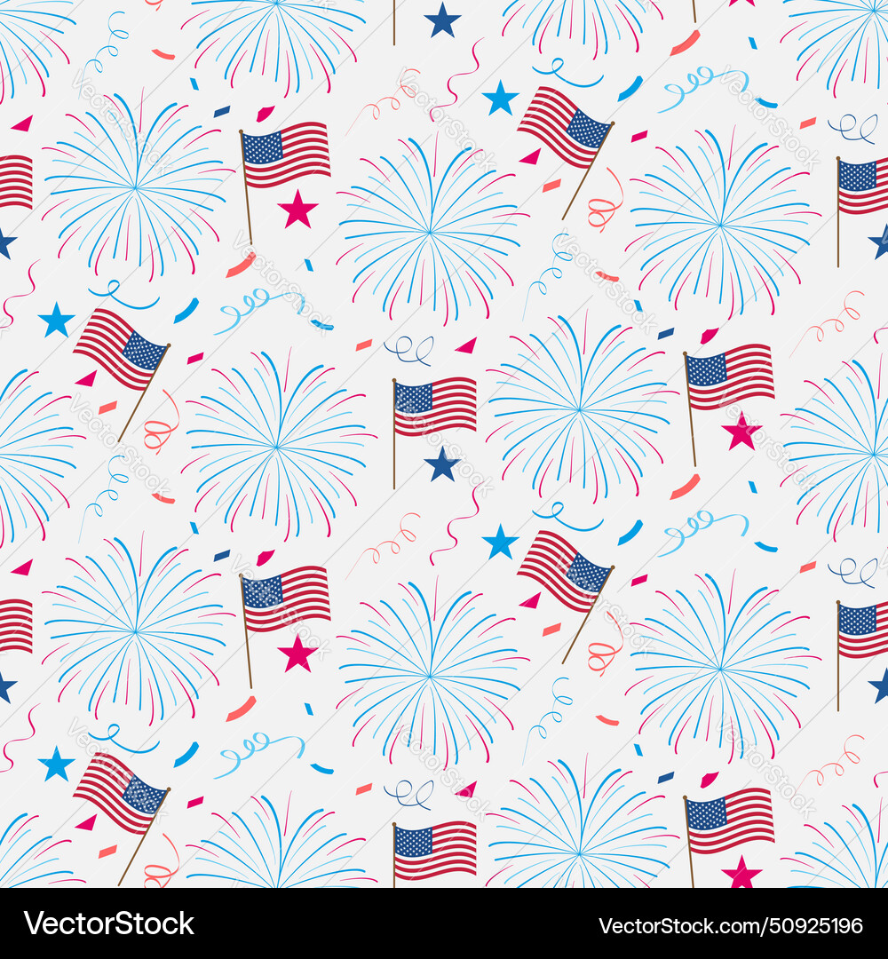 Fireworks with american flag seamless pattern Vector Image