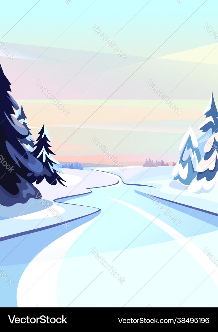 Frozen river at dawn Royalty Free Vector Image