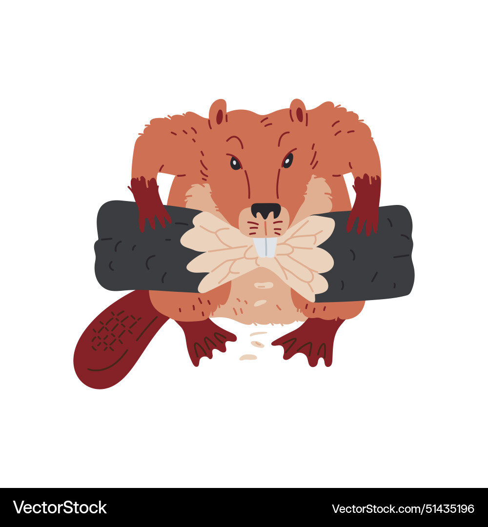 Image a beaver holds log in its paws Royalty Free Vector