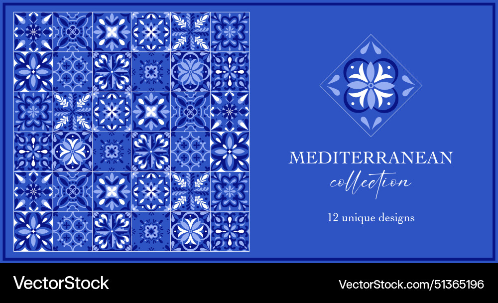 Mediterranean blue and white ceramic tile pattern Vector Image
