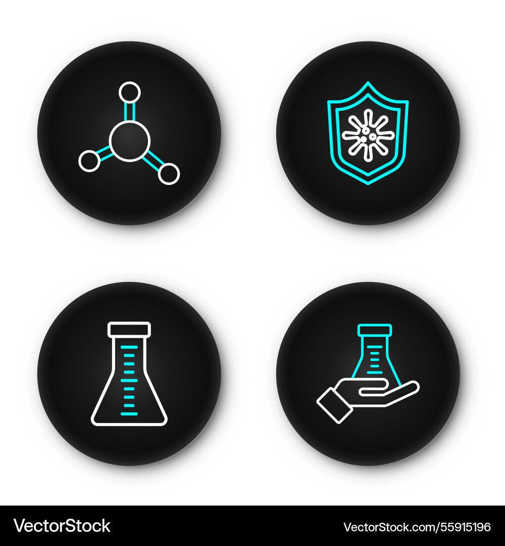 Set line test tube and flask shield protecting Vector Image