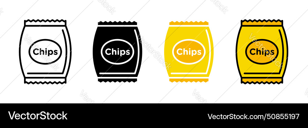 Chips packet icon set snack potato bag Royalty Free Vector