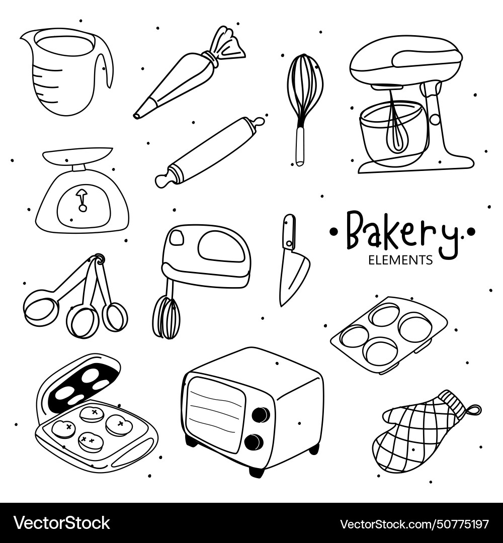Kitchen utensils and bakery tools doodle Vector Image