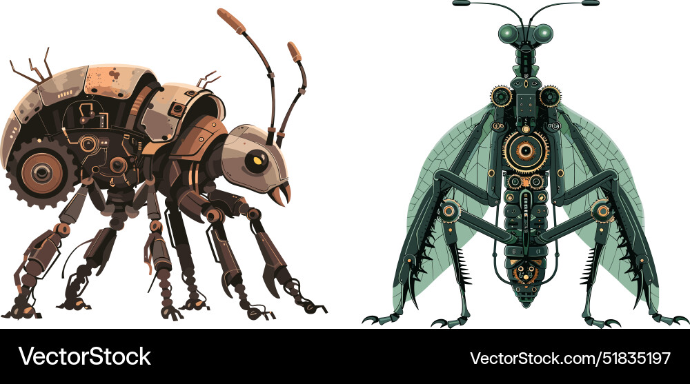 Mechanical insects cartoon set mantis ant Vector Image