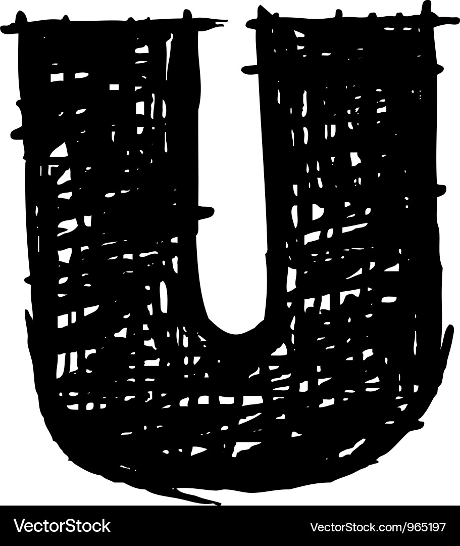U - hand drawn character sketch font Royalty Free Vector