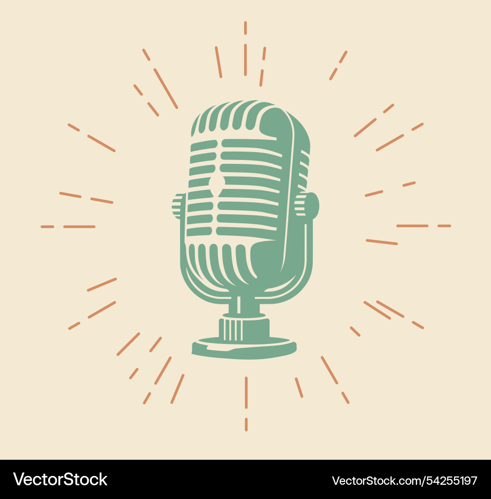 Vintage microphone retro rays Royalty Free Vector Image