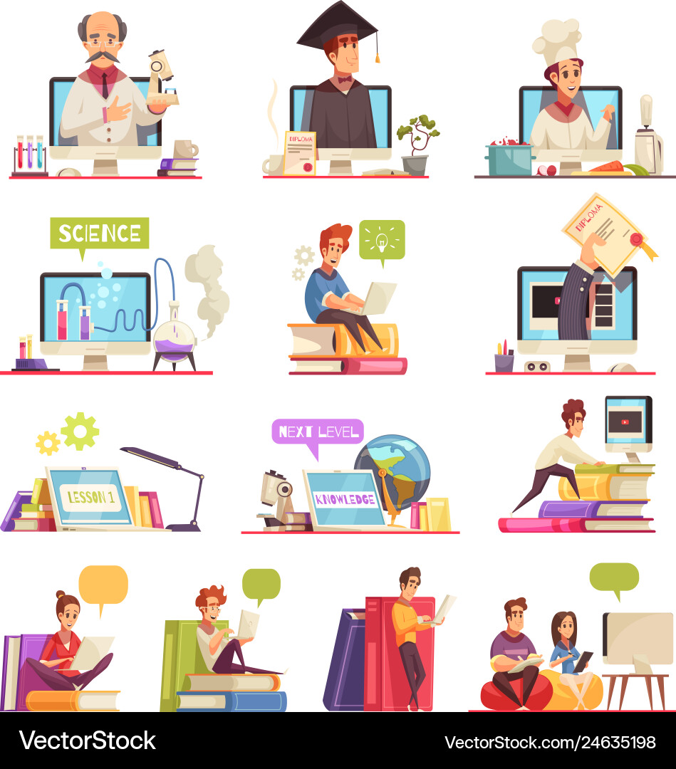 Online courses cartoon set Royalty Free Vector Image