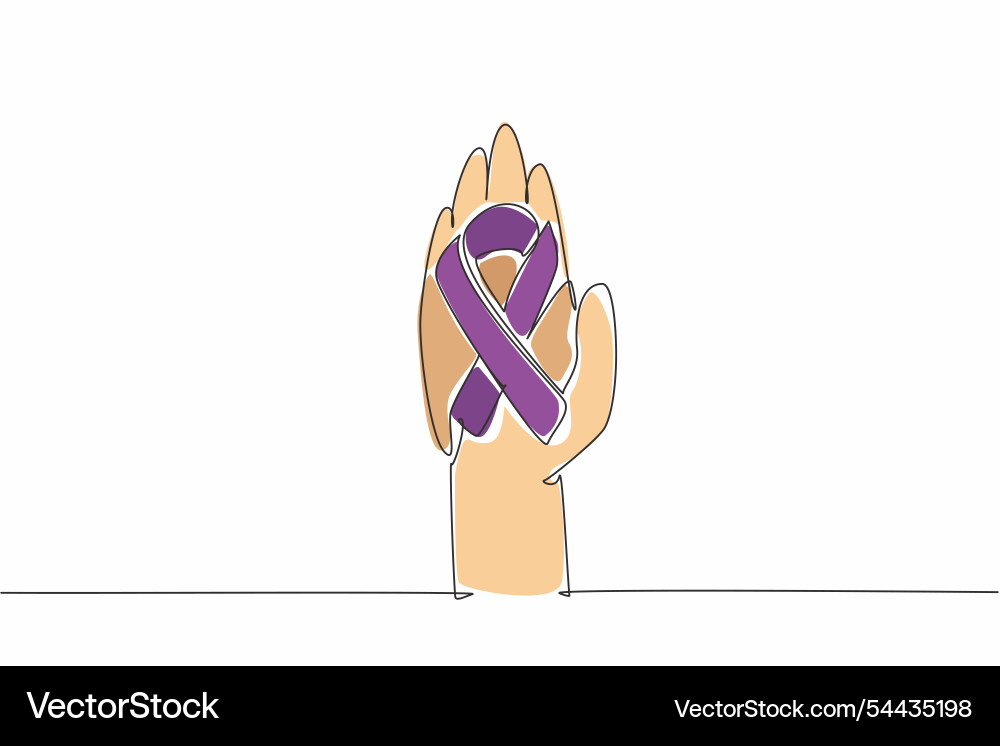 Single one line drawing open palm has Royalty Free Vector