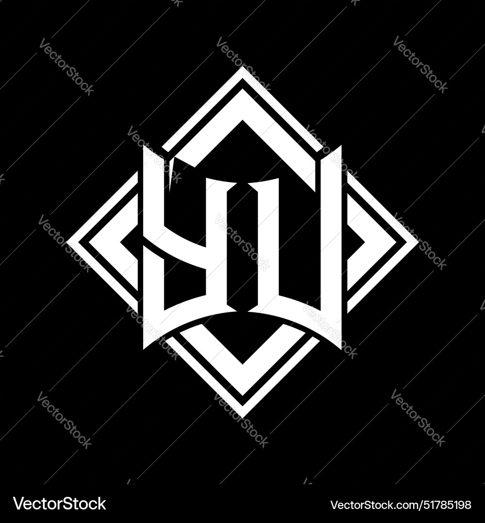 Yu letter logo abstract shield shape with square Vector Image