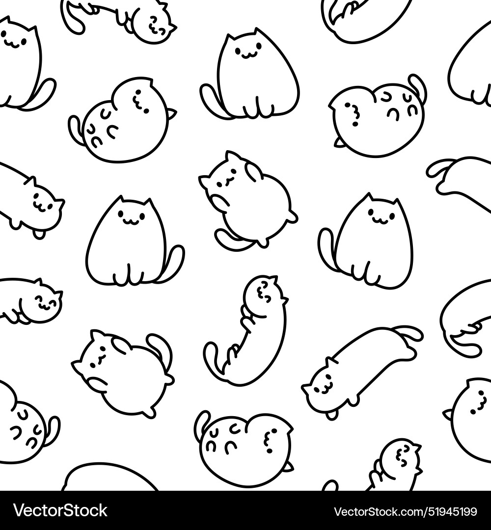Cute little cat seamless pattern coloring page Vector Image