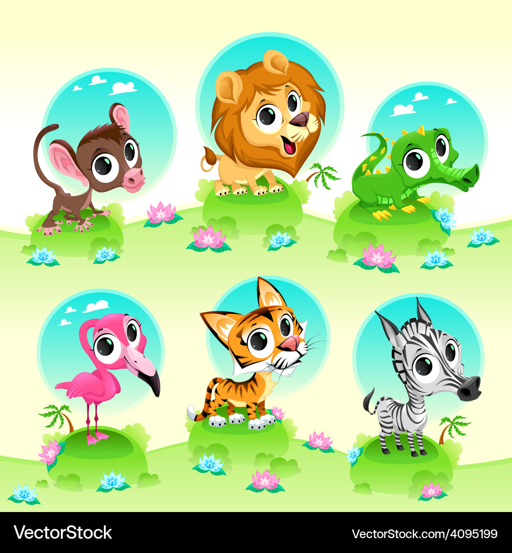 Funny wild animals with background Royalty Free Vector Image