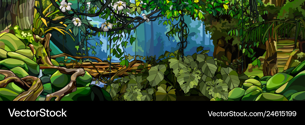 Jungle background with lush tropical plants Vector Image