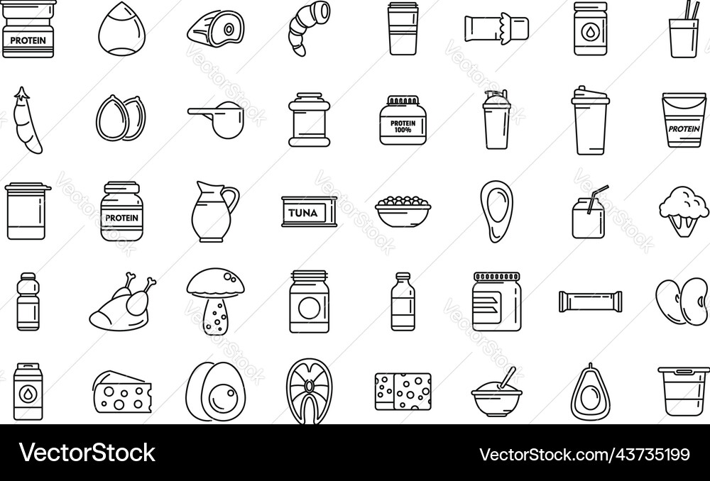 Protein nutrient icons set outline fat Royalty Free Vector
