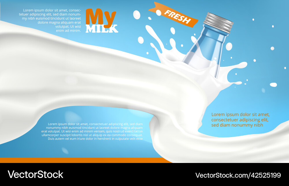 Realistic glass bottle in milk twisted splash Vector Image