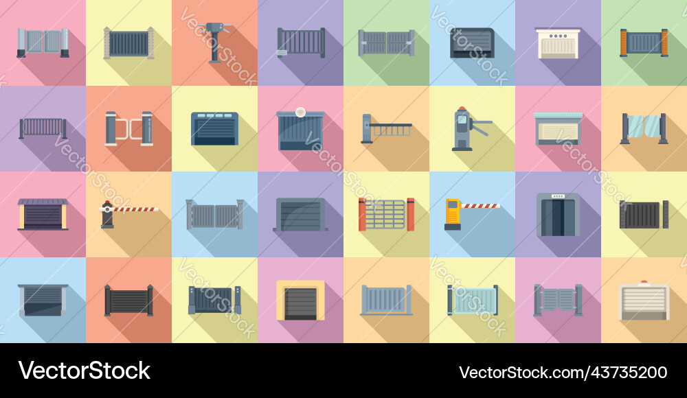 Automatic gate icons set flat electric Royalty Free Vector