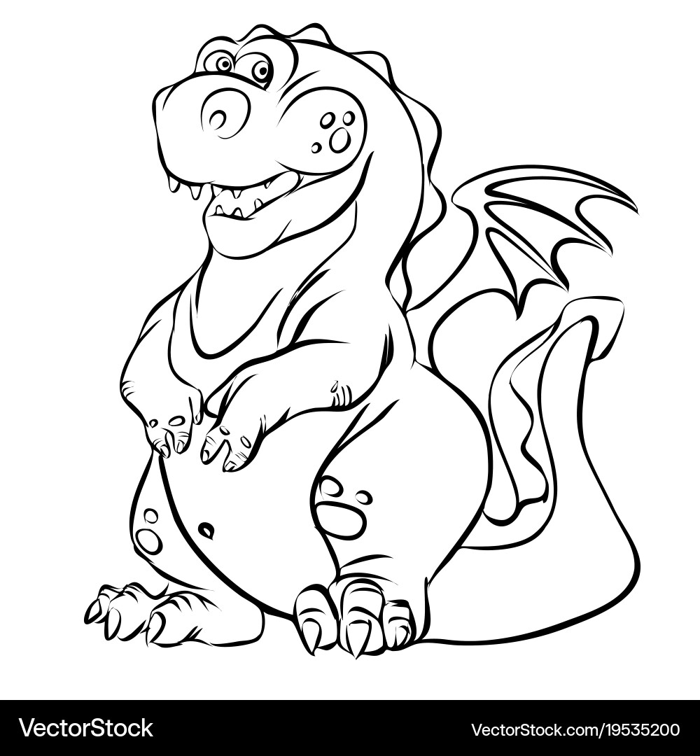 Cartoon dragon line art Royalty Free Vector Image