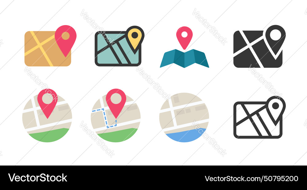 City map icon set road street locator simple Vector Image