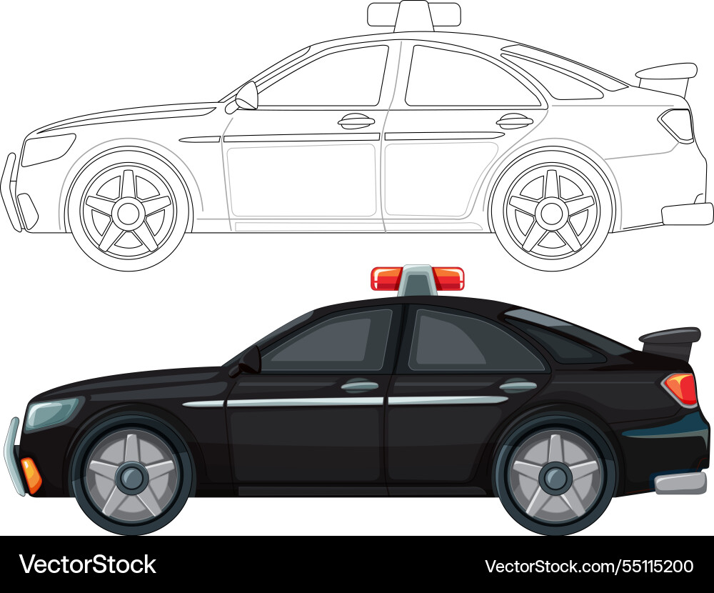 Detailed police car with outline version Vector Image