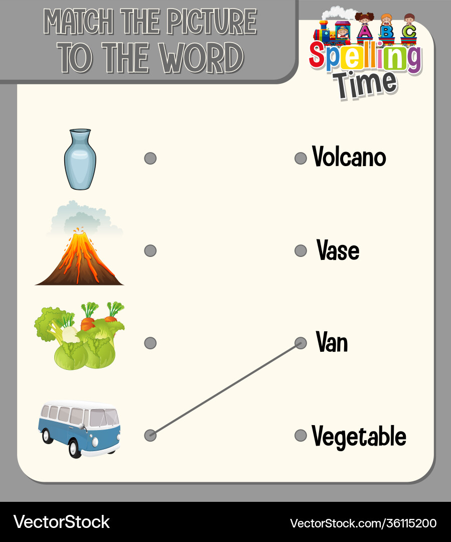 Match picture to word worksheet Royalty Free Vector Image