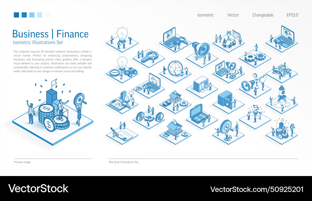 Business finance isometric set Royalty Free Vector Image