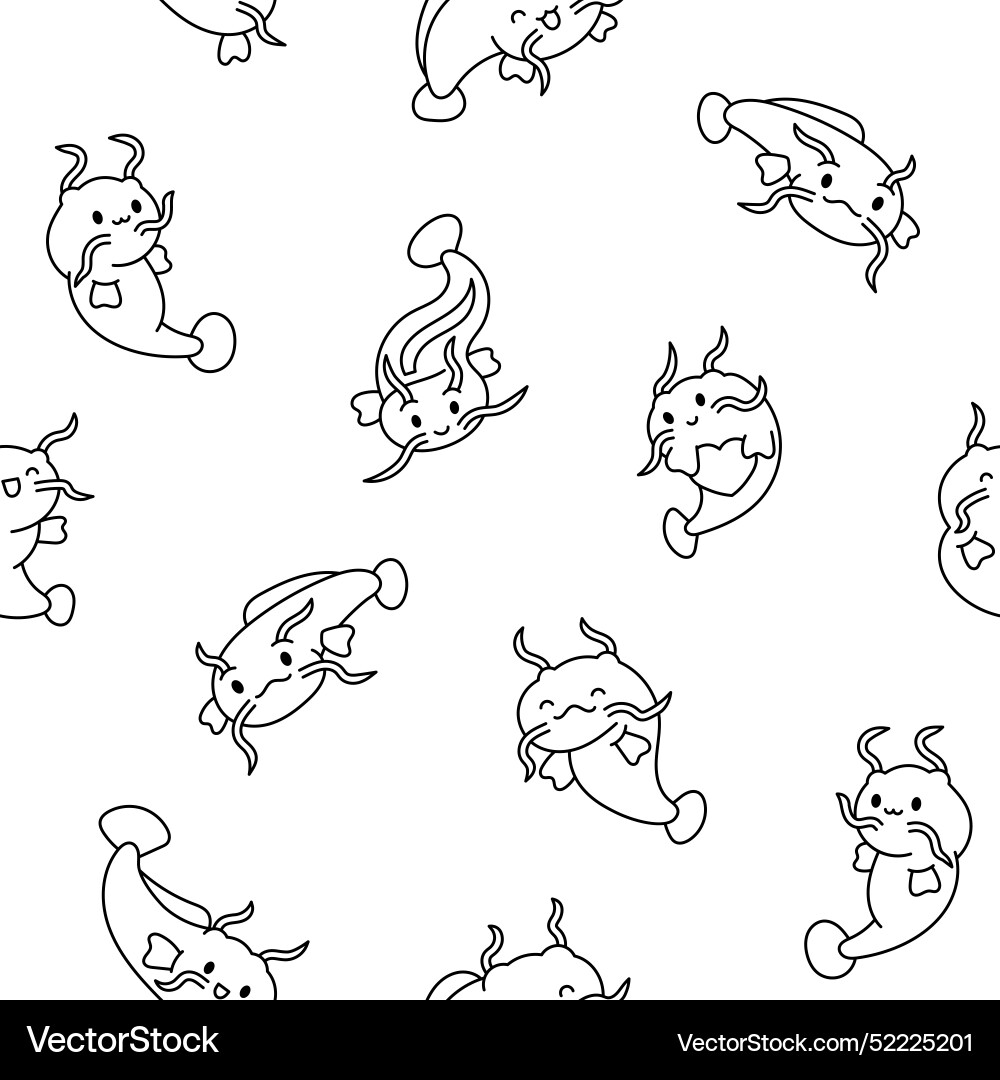 Cute kawaii catfish coloring page Royalty Free Vector Image