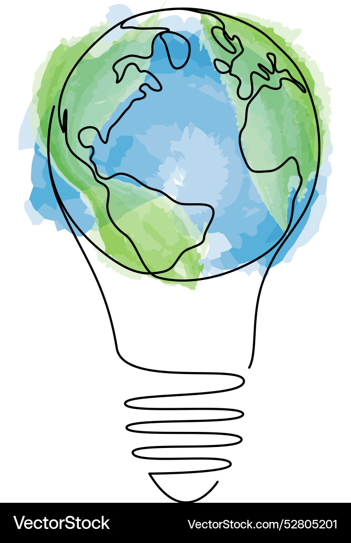 Earth globe inside lightbulb one continuous line Vector Image
