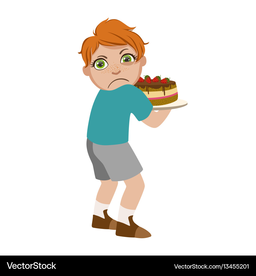 Greedy Child Refusing Cake Royalty Free Vector Image