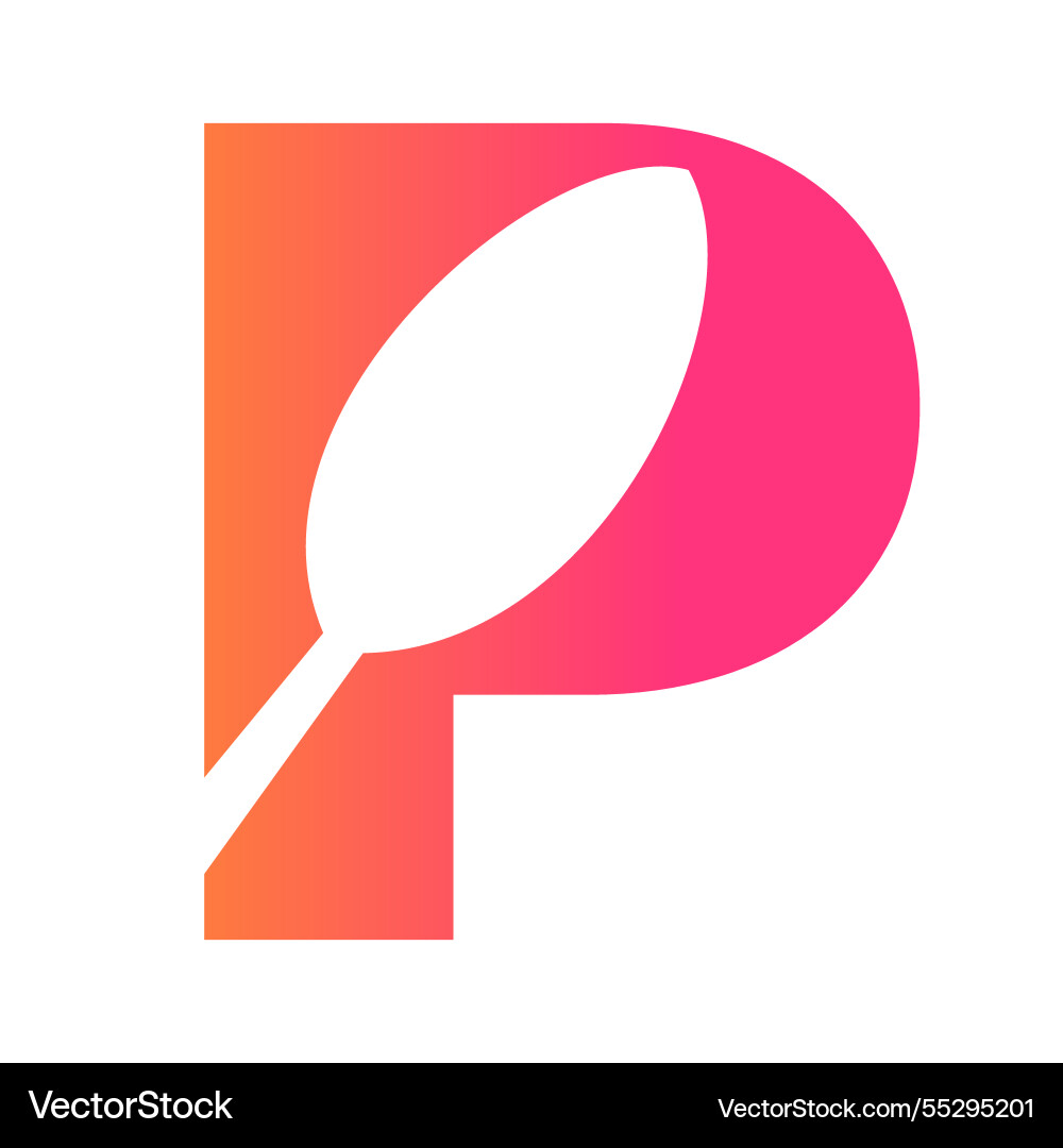 Initial restaurant logo on letter p with spoon Vector Image