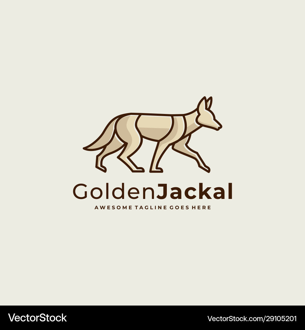 Logo golden jackal walking line art Royalty Free Vector