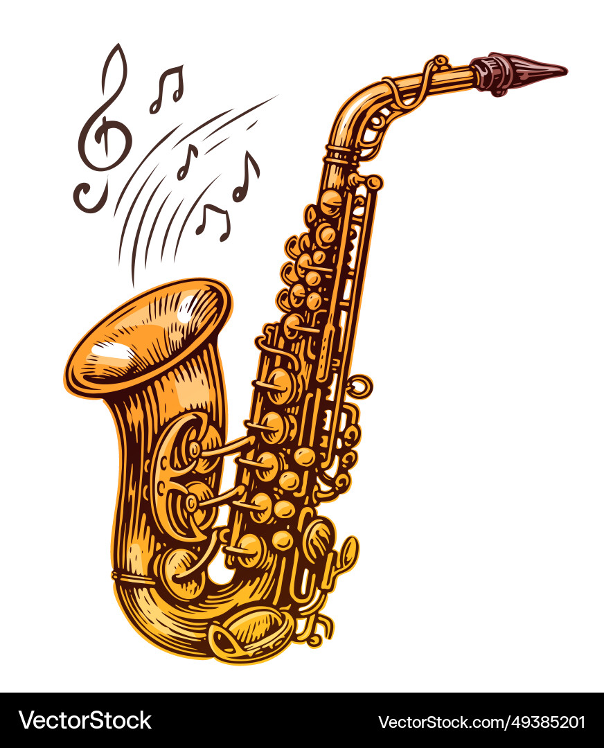 Saxophone with music notes isolated on white Vector Image