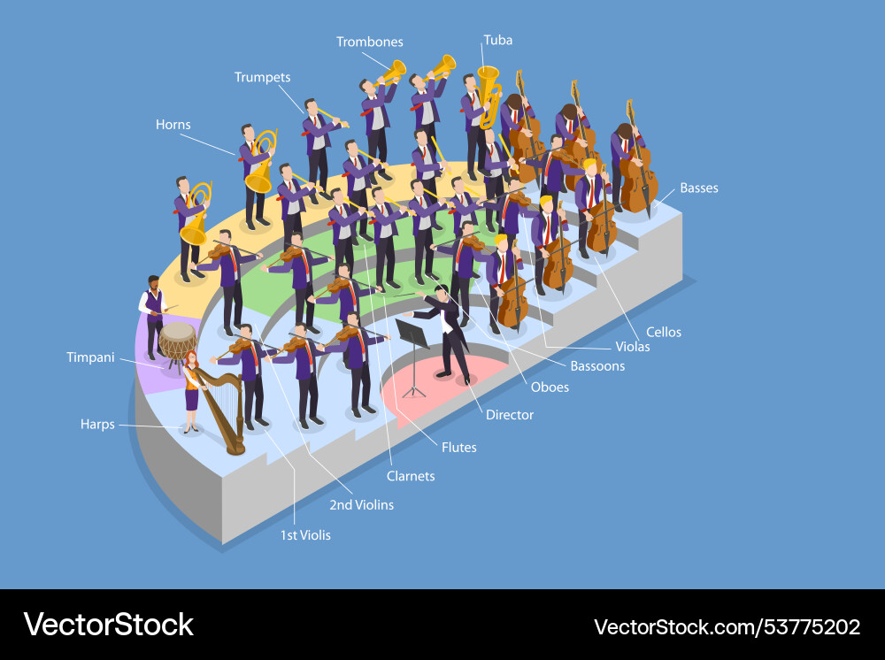 3d isometric flat of orchestra Royalty Free Vector Image