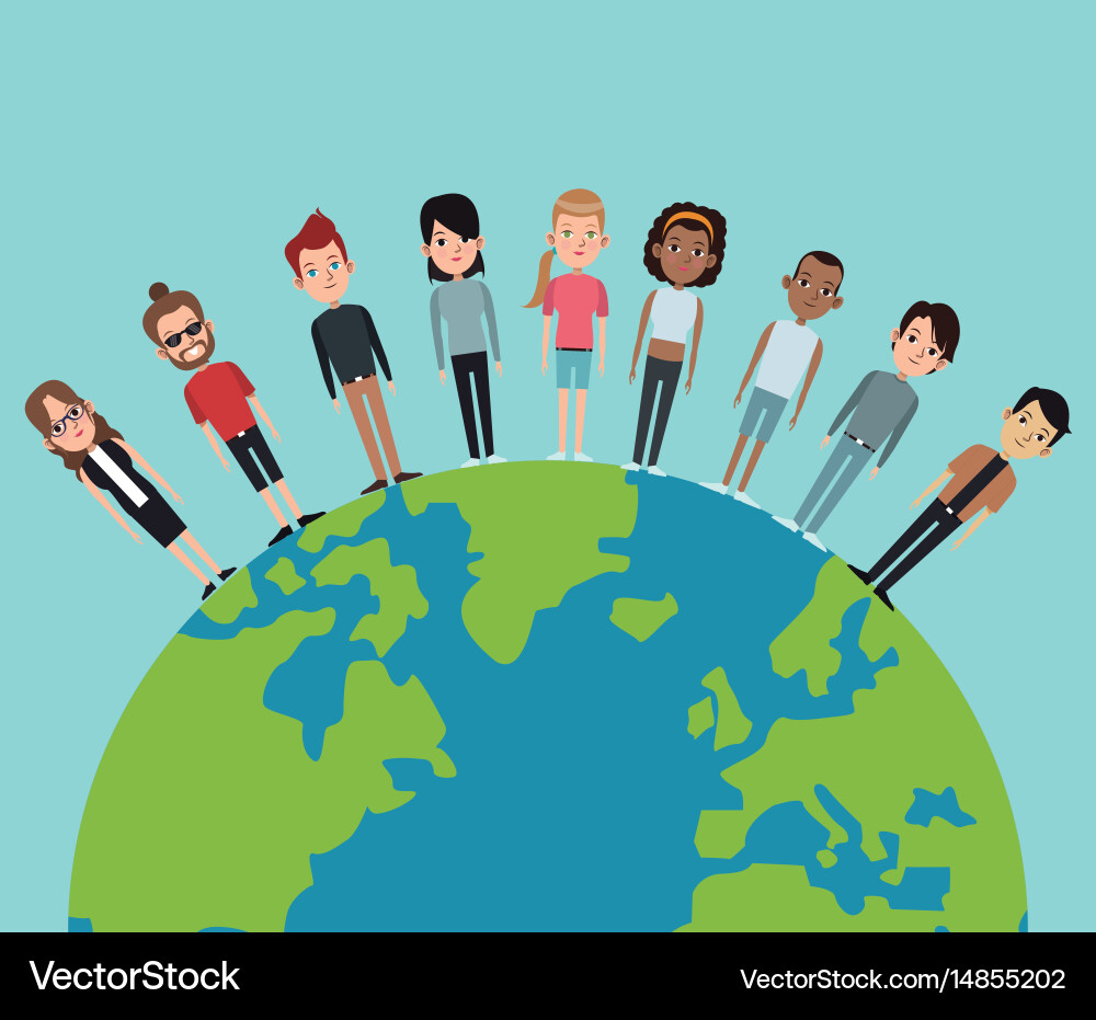 Cartoon world community people young Royalty Free Vector