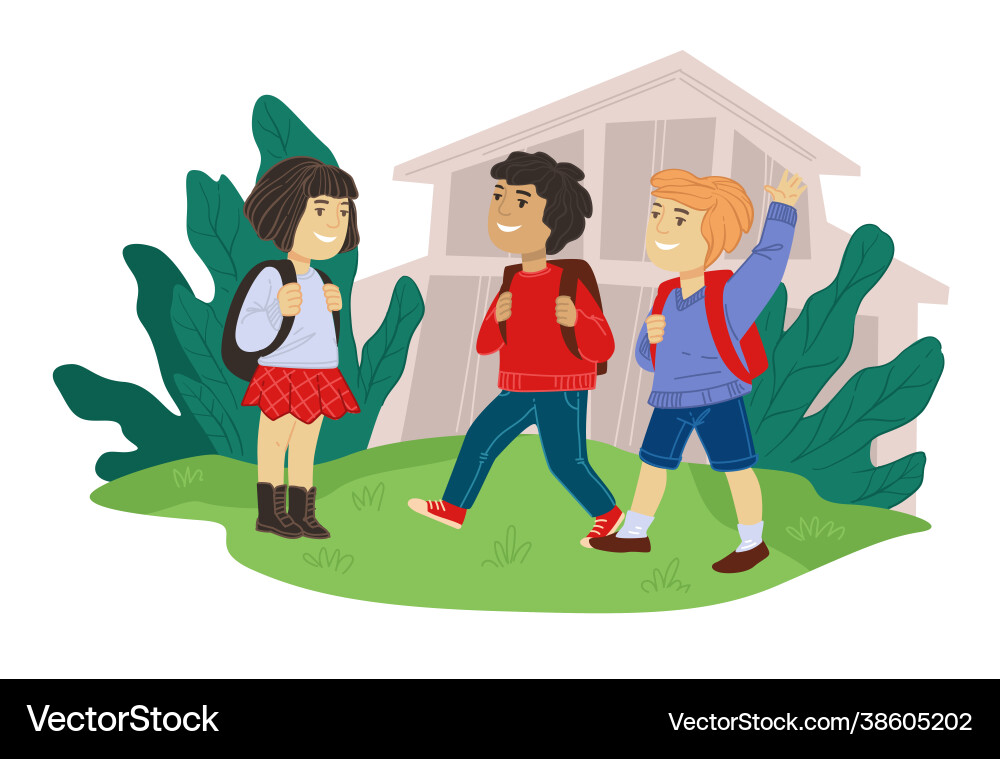 Children talking and interacting in school yard Vector Image