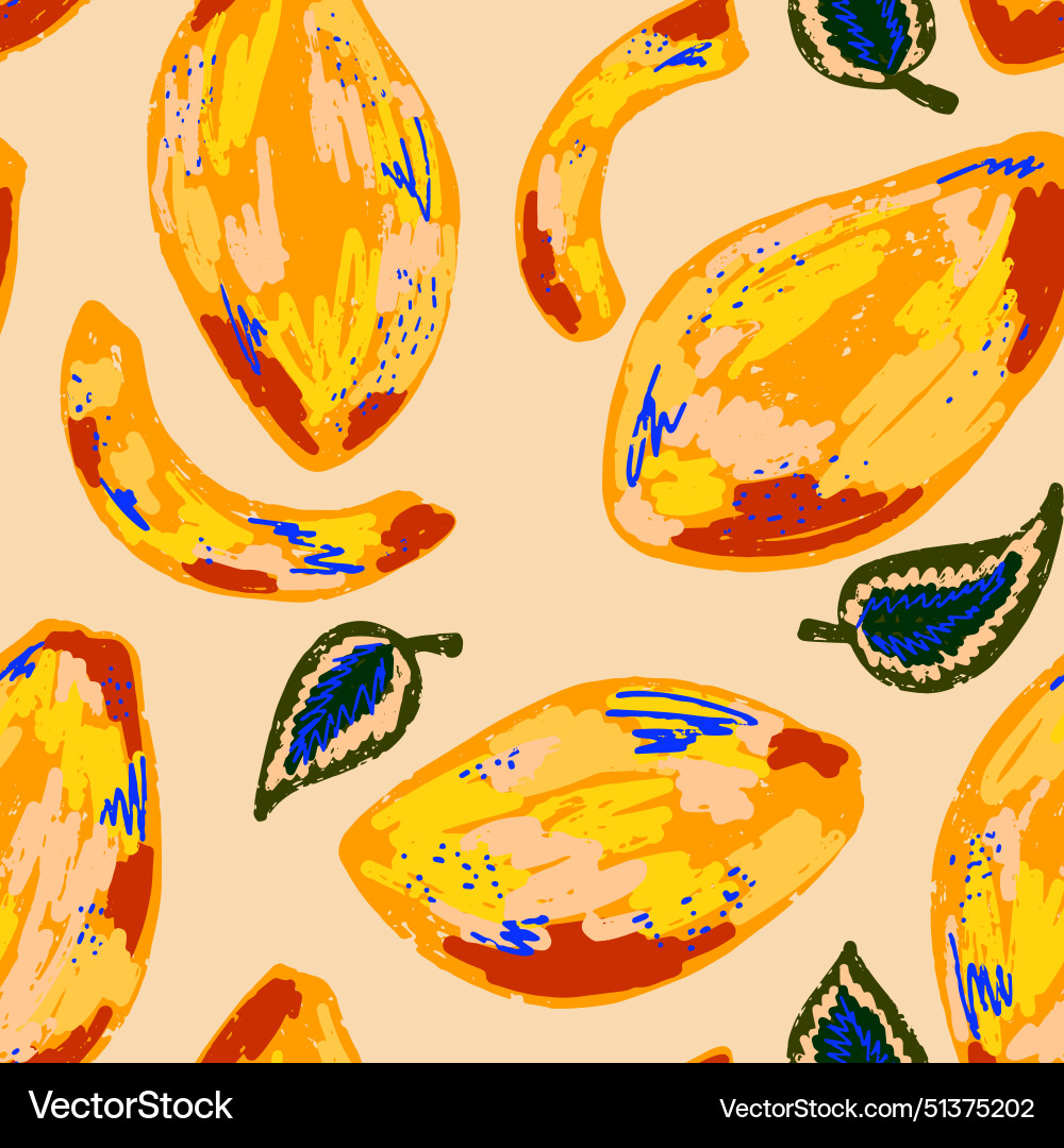 Texture mangoes tropical exotic pattern cartoon Vector Image