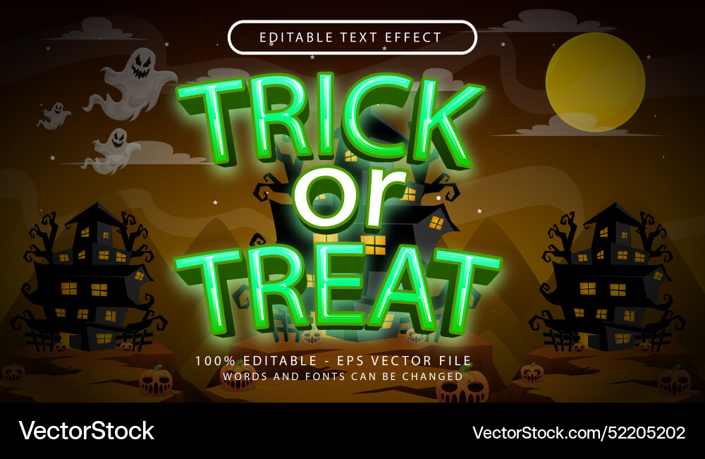 Trick or treat 3d text effect and editable text Vector Image