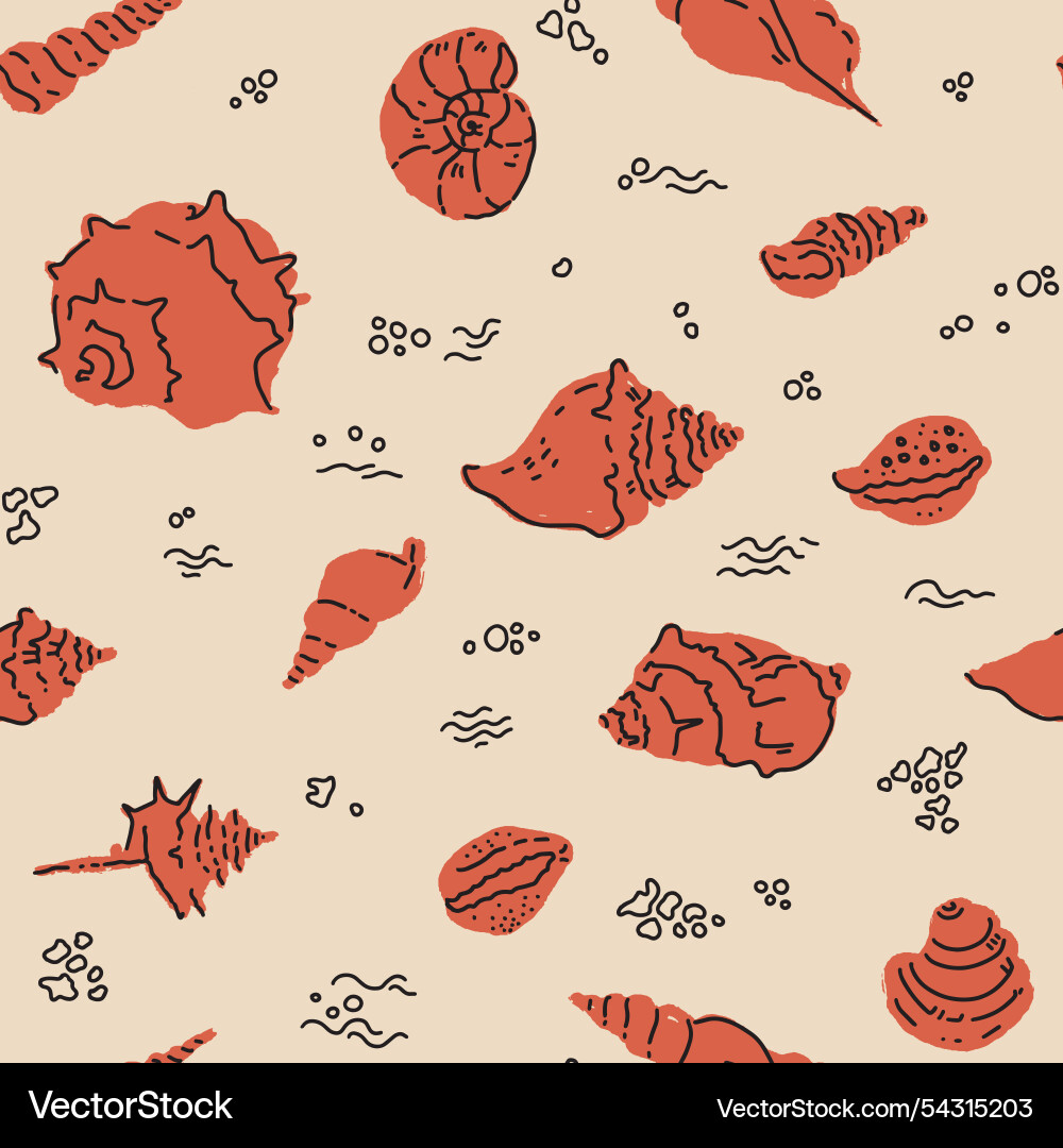 Beige background nautical shells pattern Vector Image