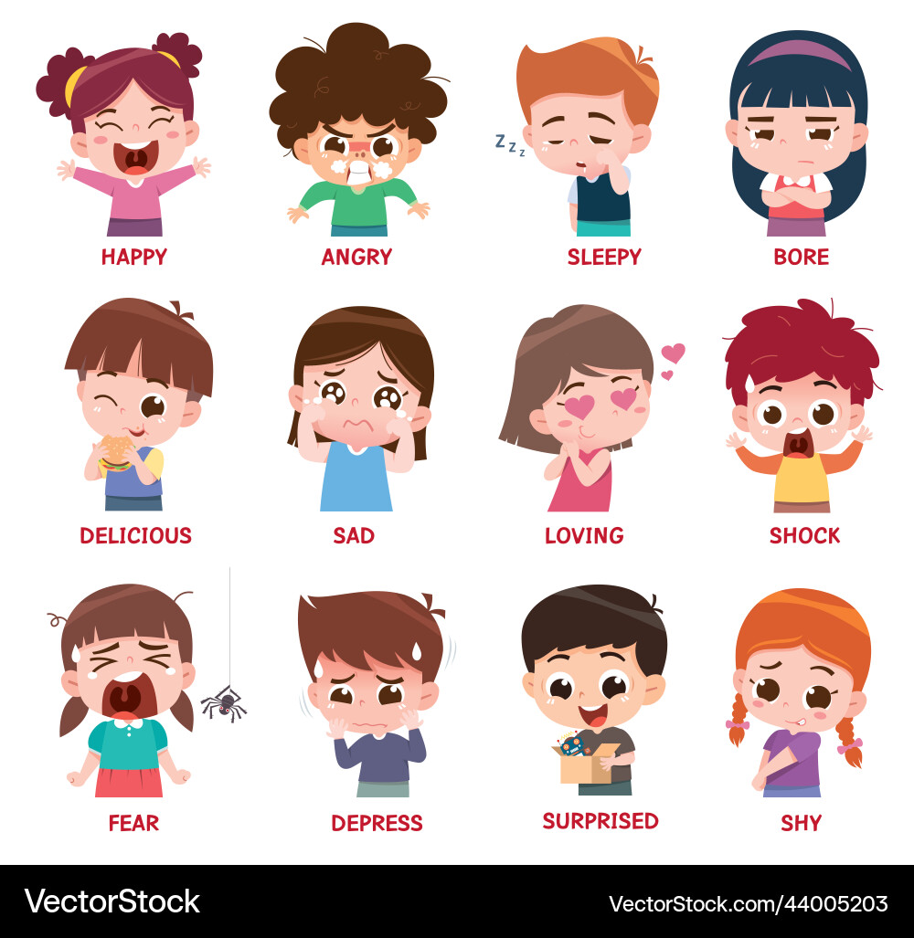 Cartoon Kids Emotions Faces Royalty Free Vector Image