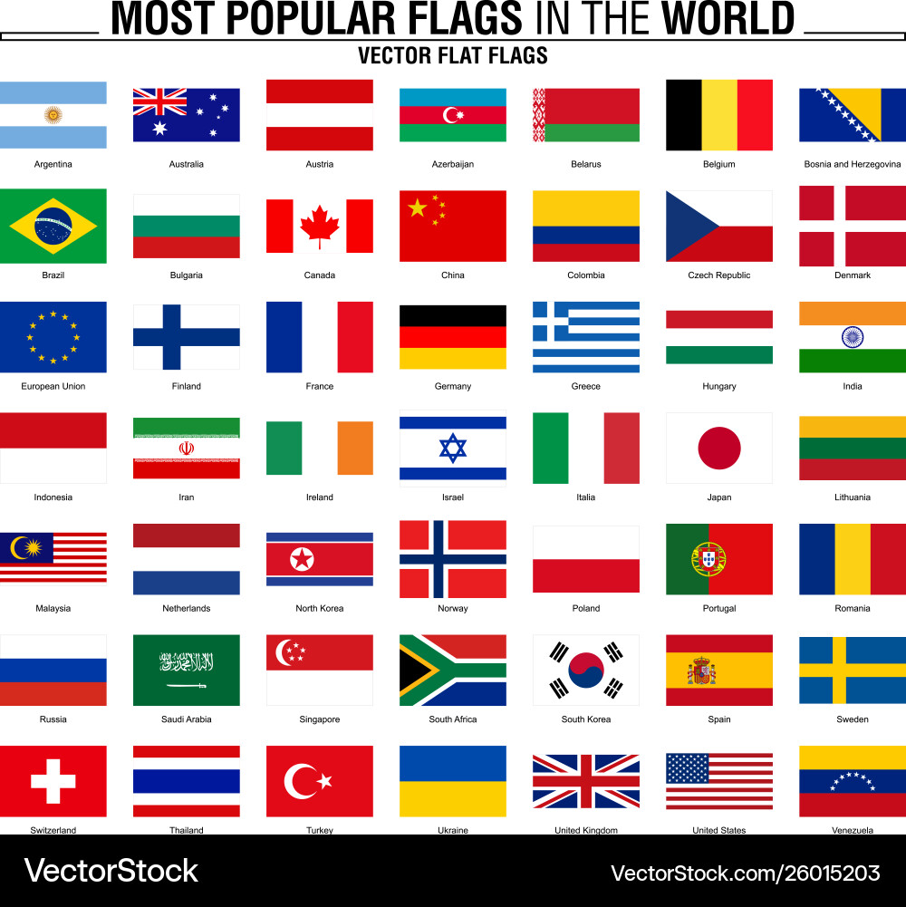 Collection flags most popular world Royalty Free Vector