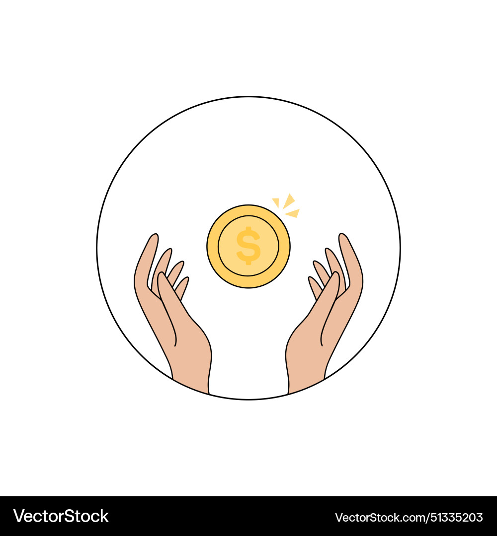 Hands holding a dollar coin Royalty Free Vector Image