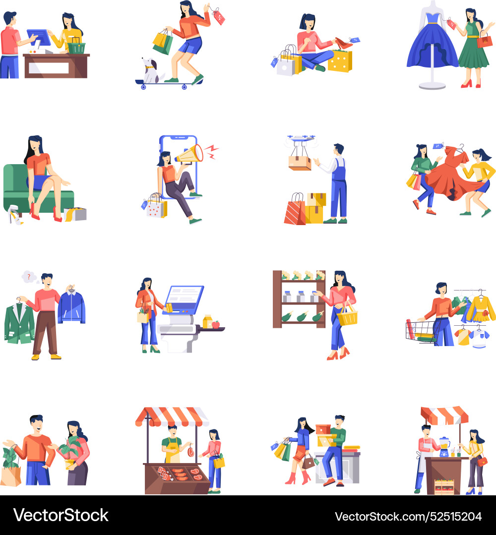 Basic rgbbundle of 16 shopping spree flat Vector Image