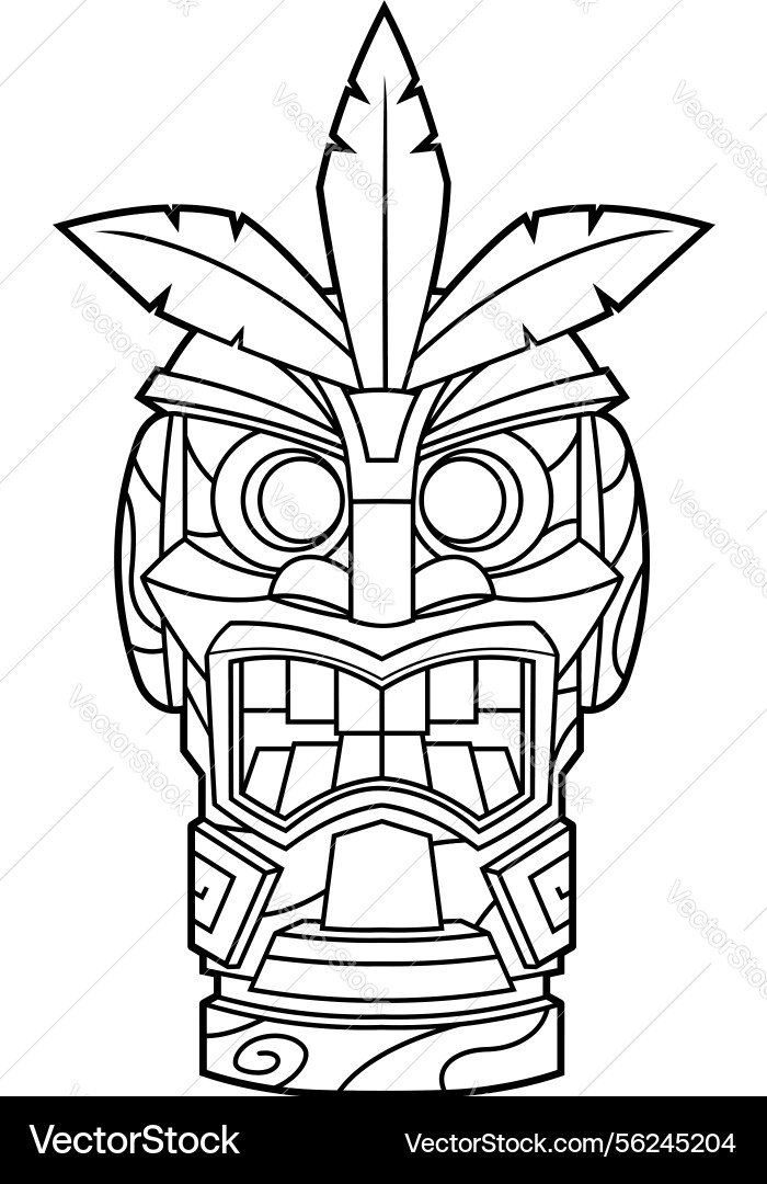 Black and white angry tiki mask Royalty Free Vector Image