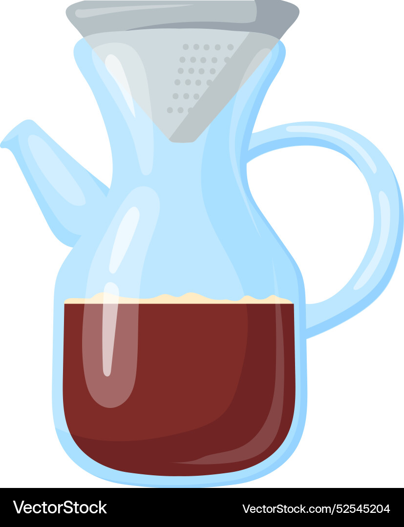 Coffee making glass pot with filter cartoon icon Vector Image