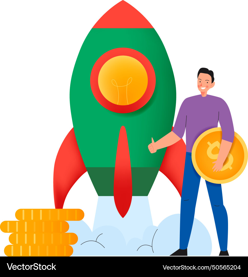 Rocket launch money composition Royalty Free Vector Image